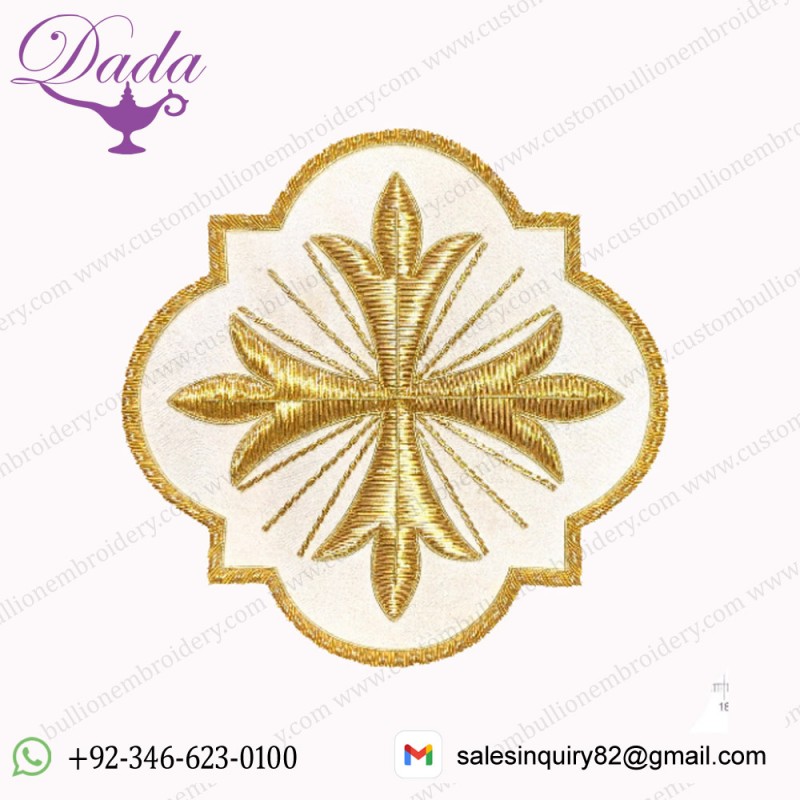 Holy Cross Embroidered Sew Liturgical Church Emblem for Vestment Gold