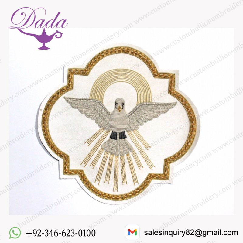 Liturgical Church Emblem Dove Hand embroidered Sew On or Vestment Gold
