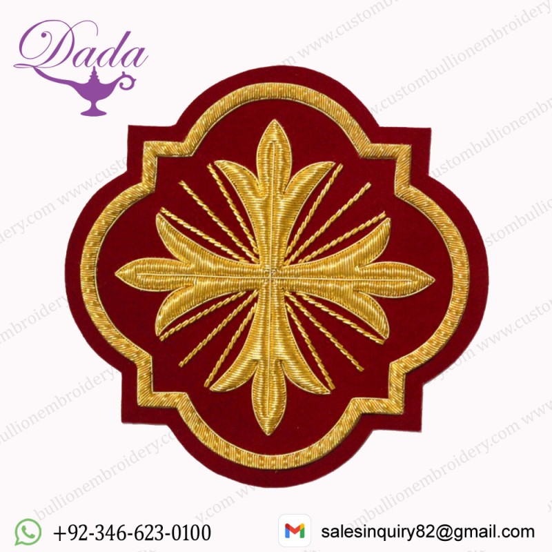 Liturgical Church Emblem Holy Cross Embroidered Sew On for Red Velvet