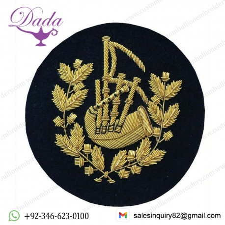 Gold piper major Bagpipe Arm Hand embroidery Blazer Badge Regiment arm