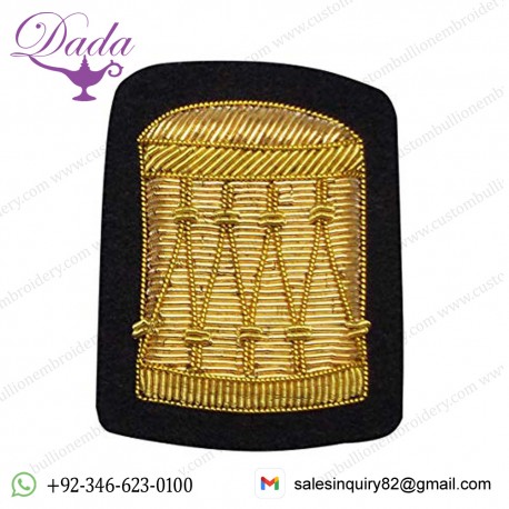 GOLD WIRE EMBLEM PIPE MAJOR DRUM BLAZER BULLION BADGE HAND EMBROIDERED