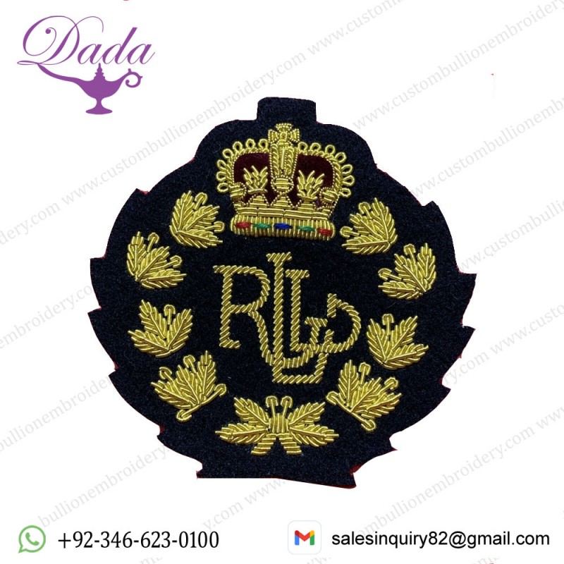 Crown Crest Gold Bullion Badges,Blazer Badge Military Bullion Wire