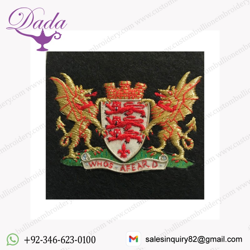 Dorset Arms Hand Embroidery Badges Hand Embroidery Crest Manufacture,