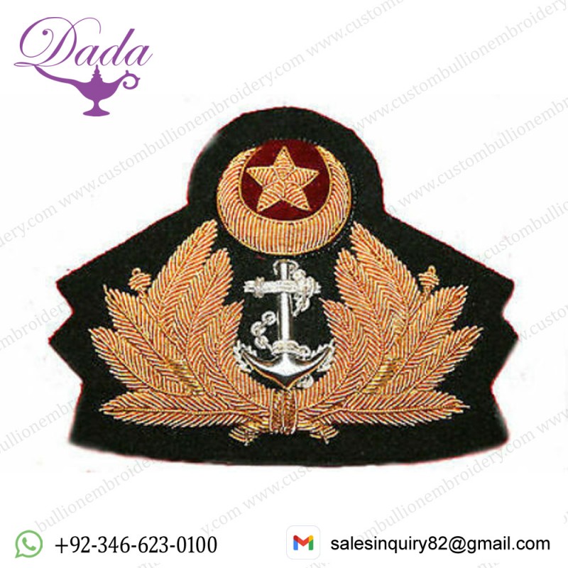 PAKISTAN NAVY OFFICER HAT CAP HILAL STAR BADGE Bullion Embroidered