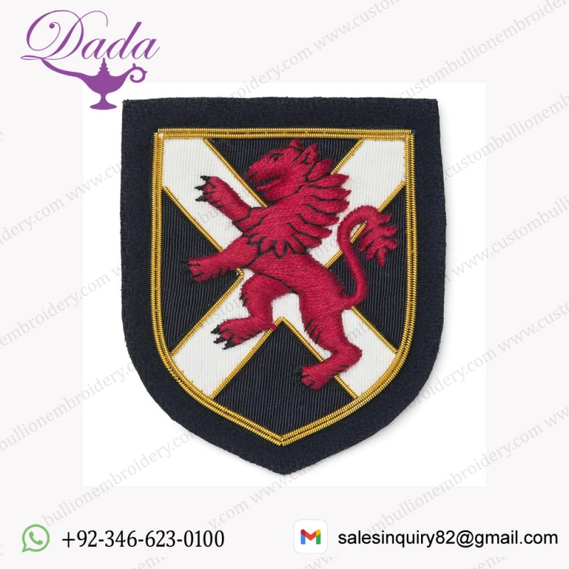 SCOTTISH LION BLAZER BADGE Hand Embroidered Badge Crown Lion Regiment