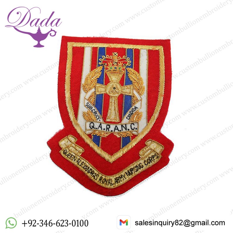 QARANC Blazer Badge, Wire Handmade Gold Bullion And Wire Crown Blazer