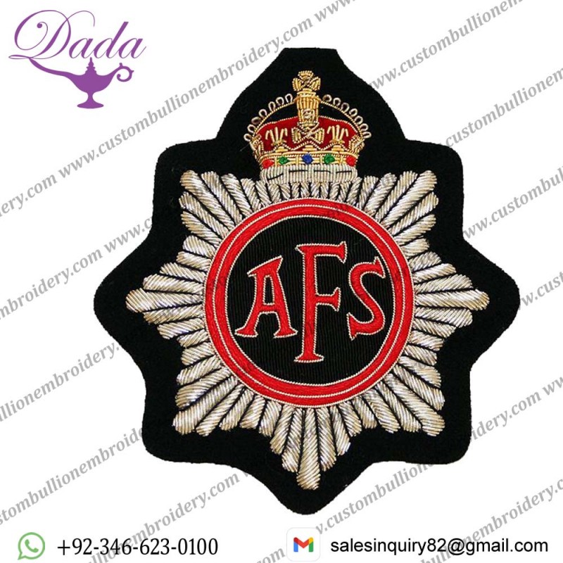 Auxiliary Fire Service Blazer Badge, Wire Army Uniforms and Insignia,