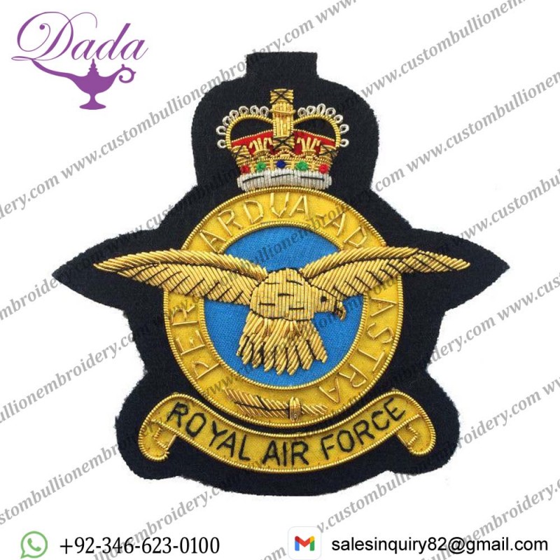 RAF Wire Crested Blazer Badge Badges, Air Force Gold Embroidered badge