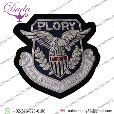 PLORY CLUB BLAZER BADGES Hand Embroidery Flags Bullion Wire Crests cap