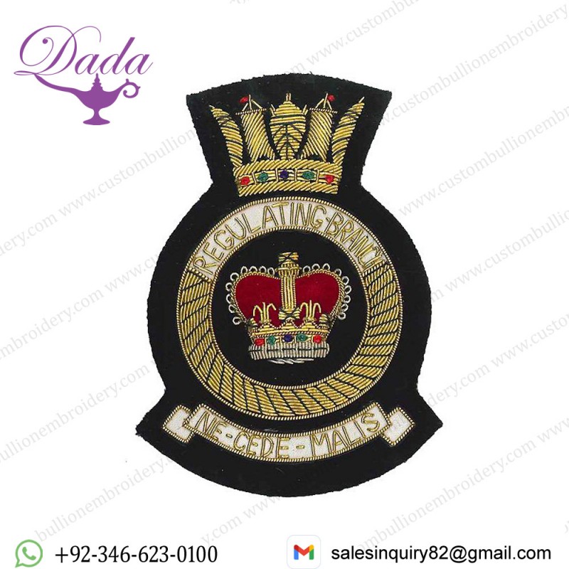 Royal Navy Blazer Badge, Regulating Branch, Wire Royal Navy Bullion
